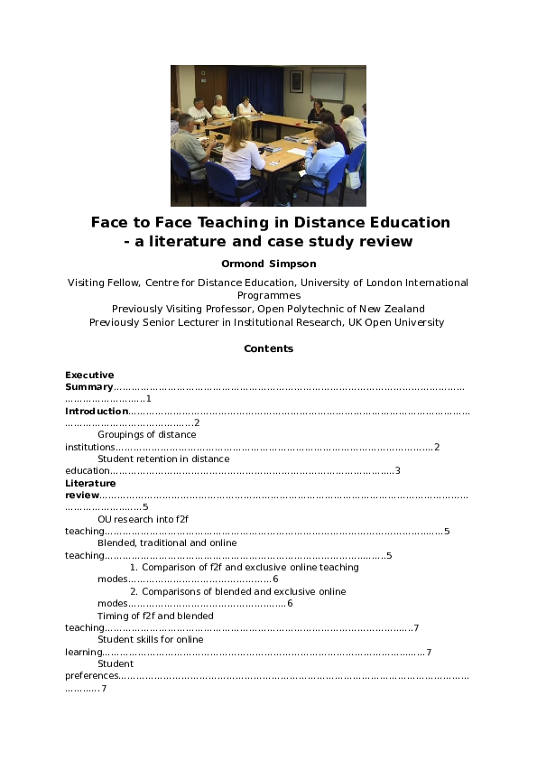 (DOC) Face to Face Teaching in Distance Education - a literature and ...