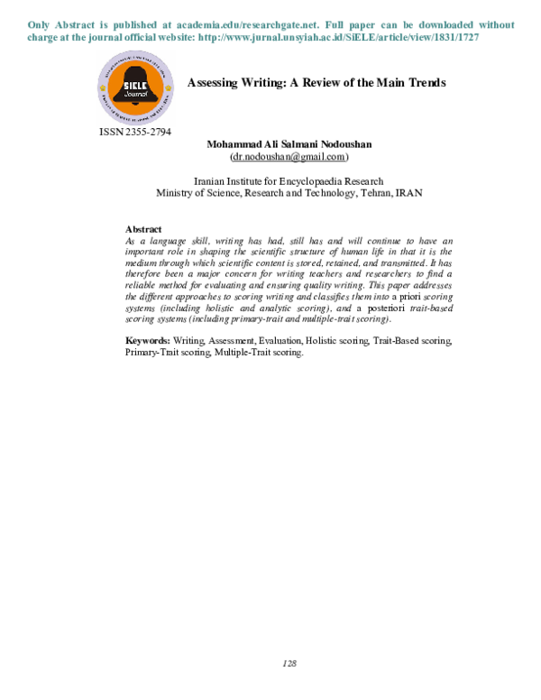 (PDF) Assessing Writing: A Review of the Main Trends