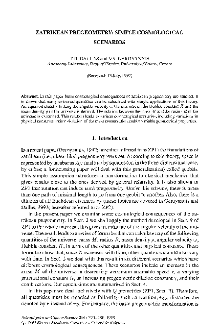 (PDF) Zatrikean Pregeometry - Simple Cosmological Scenarios