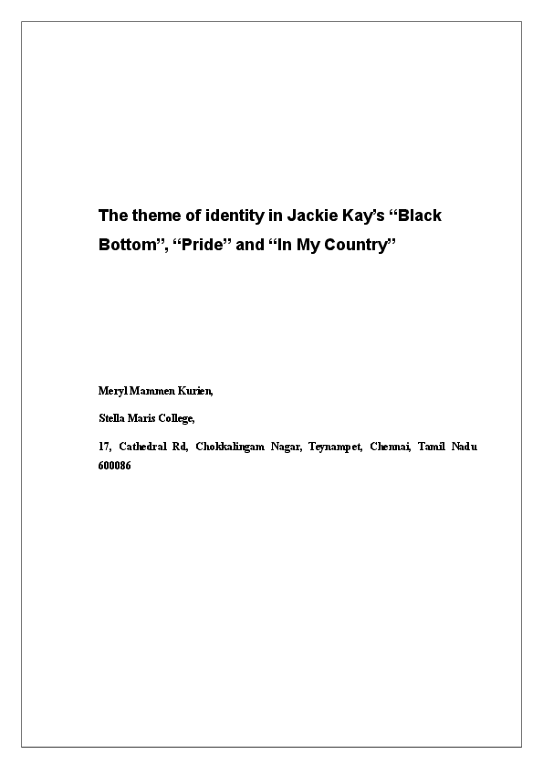 (DOC) The Theme of Identity in Jackie Kay's "Black Bottom", "Pride" and ...