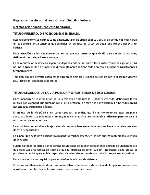 (PDF) Reglamento de construccion del Distrito Federal resumen Casa Habitacion