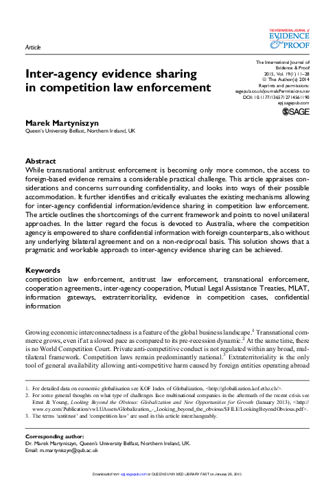 (PDF) Inter-Agency Evidence Sharing in Competition Law Enforcement