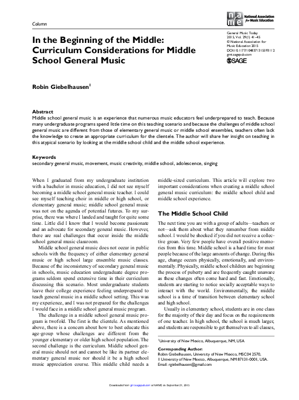 (PDF) In the beginning of the middle: Curriculum considerations for ...