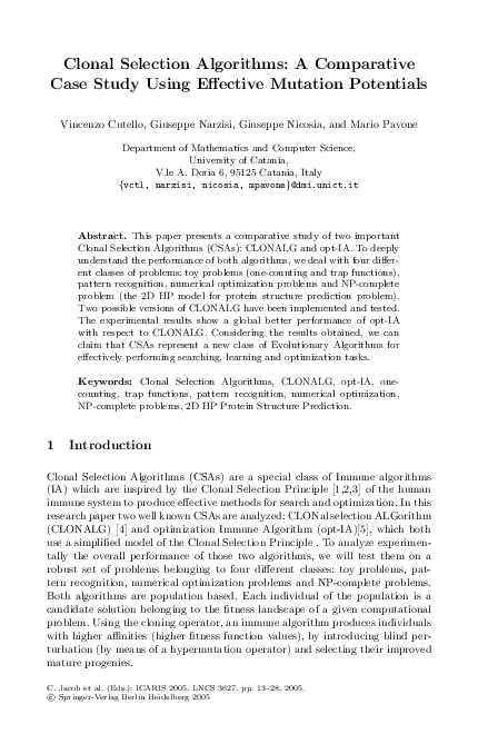 (PDF) Clonal selection algorithms: A comparative case study using effective mutation potentials ...
