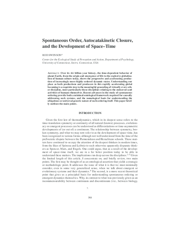 (PDF) Spontaneous Order, Autocatakinetic Closure, and the Development ...