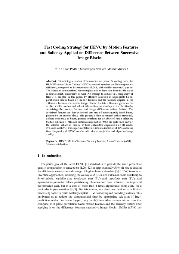 (PDF) Fast Coding Strategy for HEVC by Motion Features and Saliency Applied on Difference ...