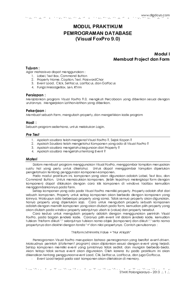 (PDF) Modul Praktikum Foxpro