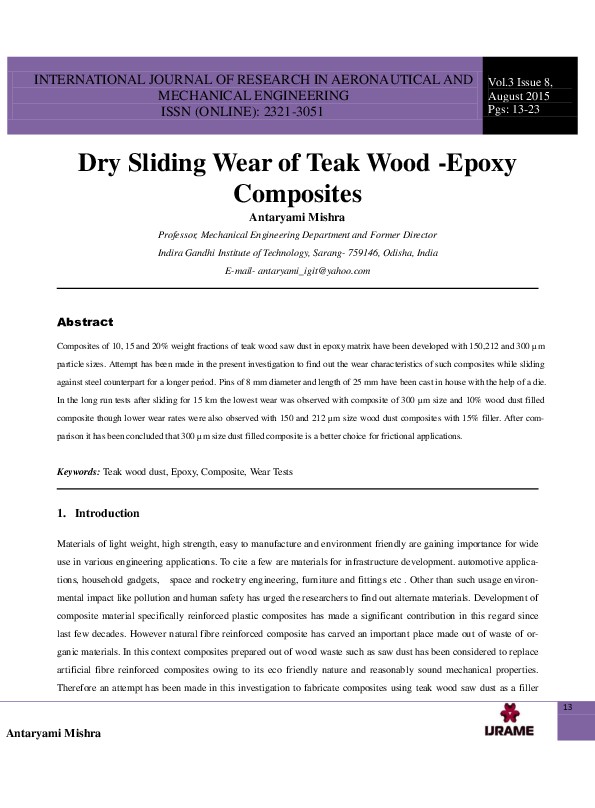 (PDF) Dry Sliding Wear of Teak Wood -Epoxy Composites