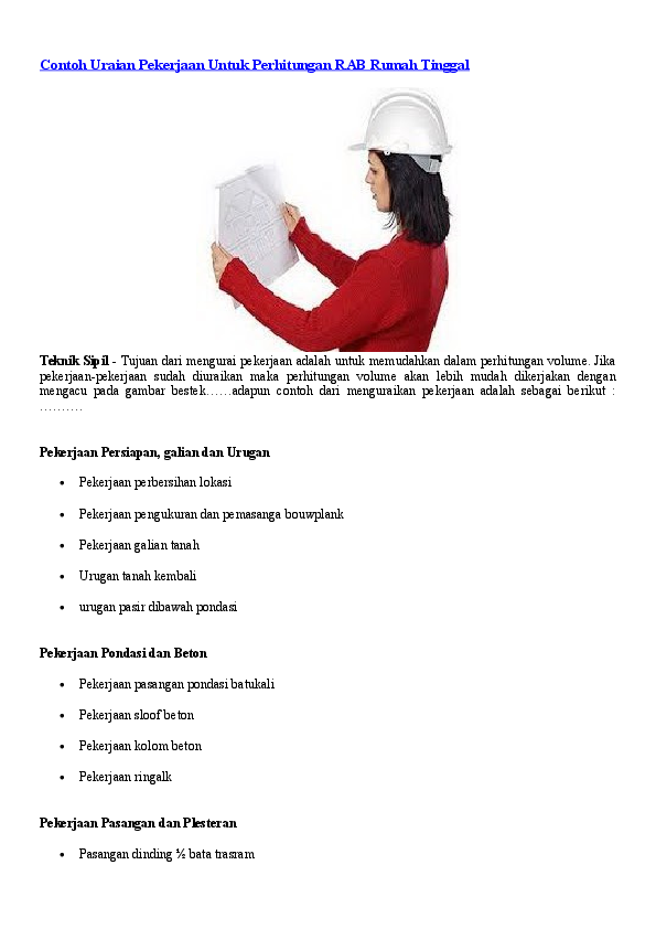 (DOC) Contoh Uraian Pekerjaan Untuk Perhitungan RAB Rumah Tinggal