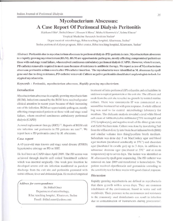 (PDF) Mycobacterium Abscessus: A Case Report Of Peritoneal Dialysis ...