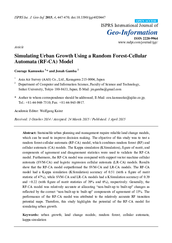 (PDF) Simulating Urban Growth Using a Random Forest-Cellular Automata ...