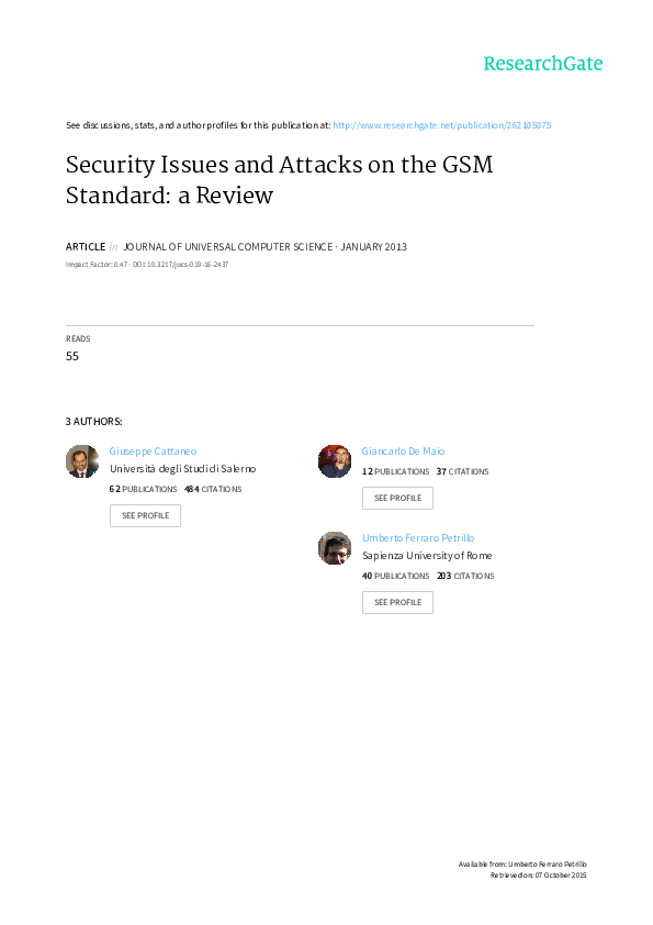 (PDF) Security Issues and Attacks on the GSM Standard: a Review