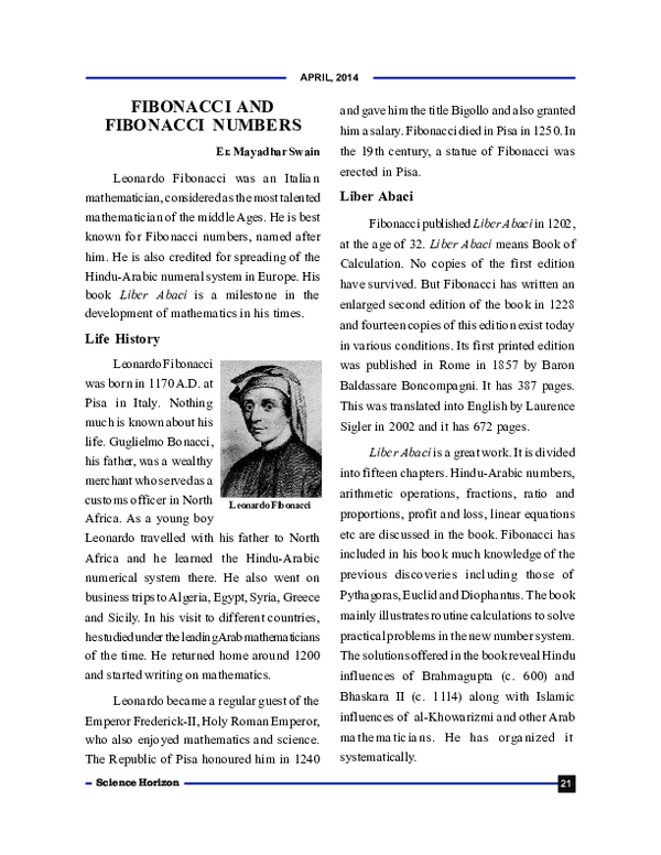 (PDF) Fibonacci and Fibonacci Numbers