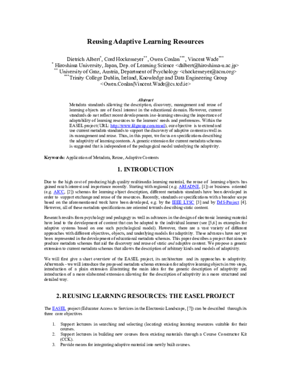 (PDF) Reusing adaptive learning resources