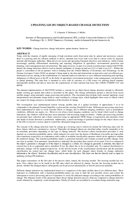 (PDF) Updating GIS by Object-Based Change Detection