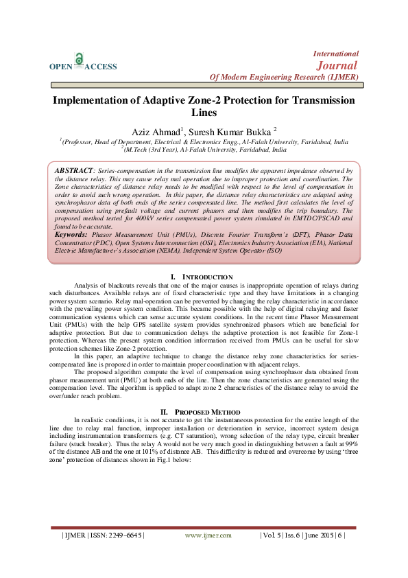(PDF) Implementation of Adaptive Zone-2 Protection for Transmission Lines