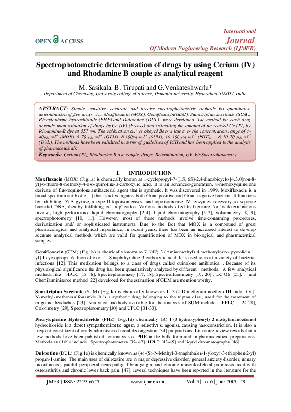 Pdf Spectrophotometric Determination Of Drugs By Using Cerium Iv And Rhodamine B Couple As