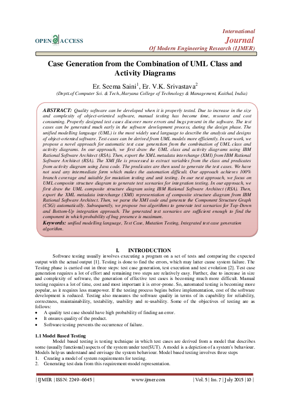 Pdf Case Generation From The Combination Of Uml Class And Activity