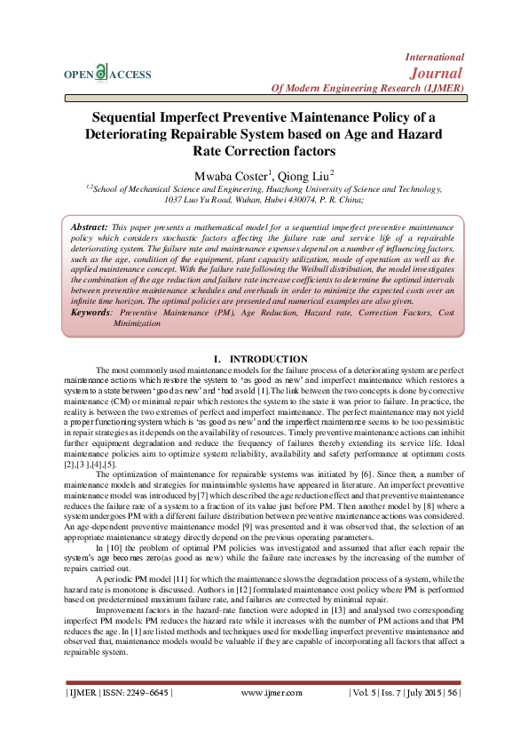 (PDF) Sequential Imperfect Preventive Maintenance Policy of a ...