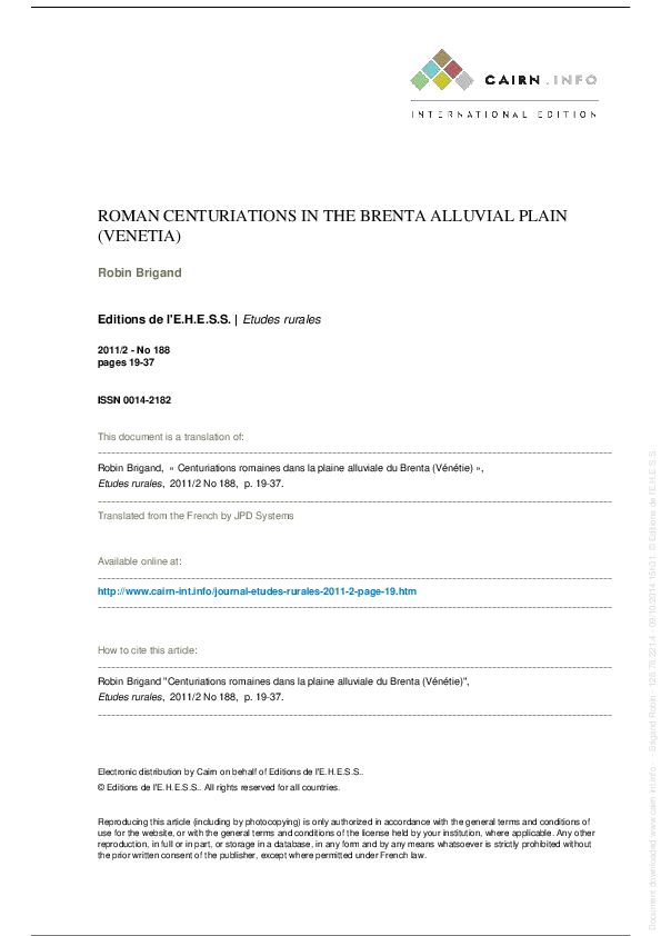 Brigand 2011_ROMAN CENTURIATIONS IN THE BRENTA ALLUVIAL PLAIN (VENETIA)