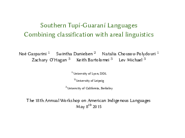 (PDF) Southern Tupí-Guaraní Languages: Combining classification with ...