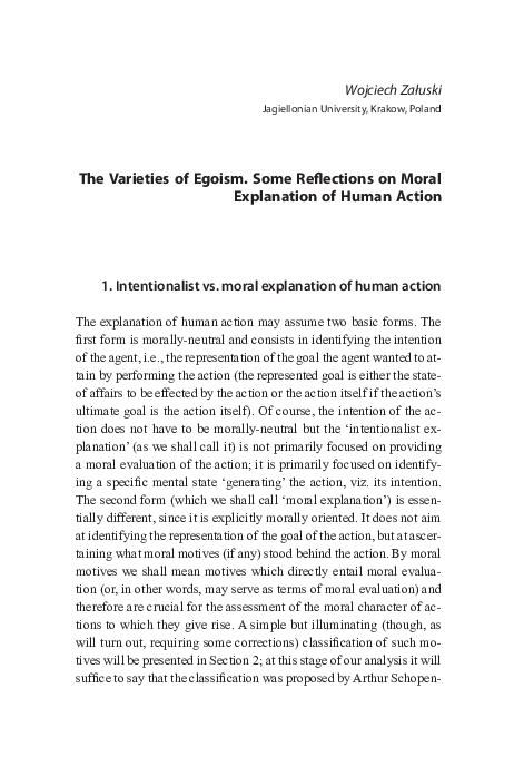 The Varieties of Egoism. Some Reflections on Moral Explanation of Human ...