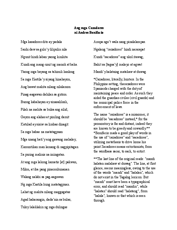 (DOC) Andres Bonifacio - Ang mga Cazadores