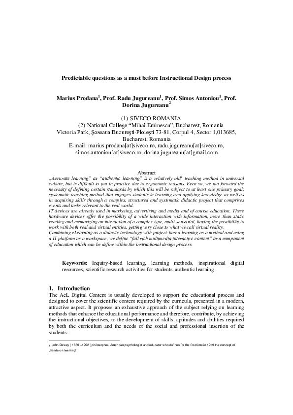 (PDF) Predictable questions as a must before Instructional Design process | Radu Jugureanu ...