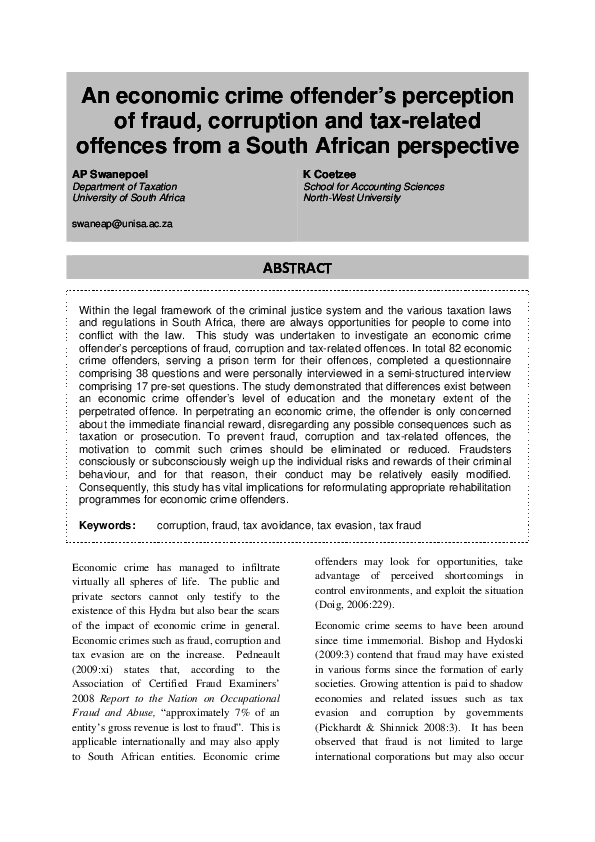 (PDF) An economic crime offender's perception of fraud