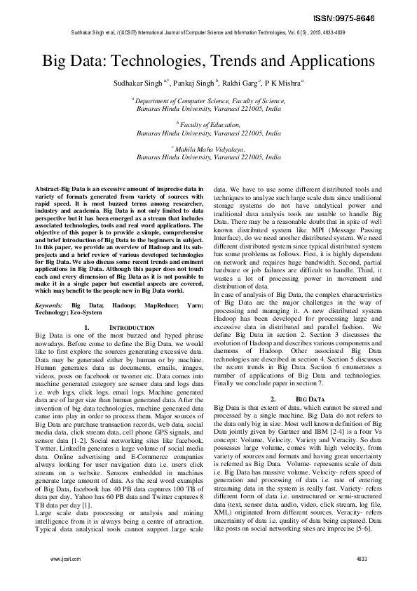 (PDF) Big Data: Technologies, Trends and Applications