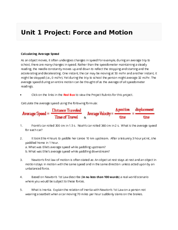 (DOC) Unit 1 Project Force and Motion | Savannah Sanchez - Academia.edu