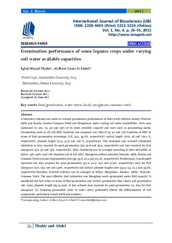 (PDF) Lentil, Vetch, Mung beans Soil Germination