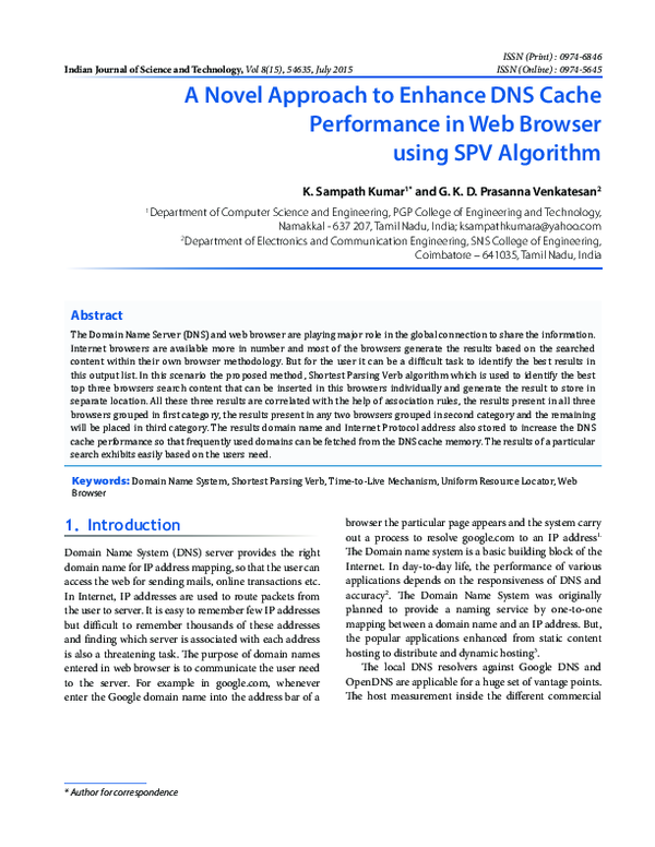 (PDF) A Novel Approach to Enhance DNS Cache Performance in Web Browser using SPV Algorithm