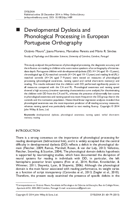 (PDF) Dyslexia Phonological Processing
