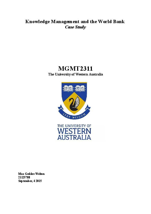 (DOC) World Bank Case Study - Knowledge Management