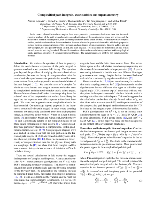 (PDF) Complexified path integrals, exact saddles and supersymmetry