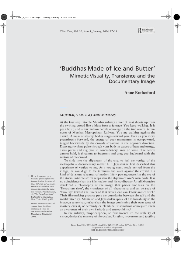 (PDF) ‘ “Buddhas Made of Ice and Butter”: Mimetic Visuality, Transience ...