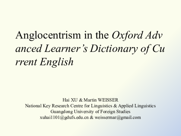 (PPT) Anglocentrism in the Oxford Advanced Learner’s Dictionary of ...