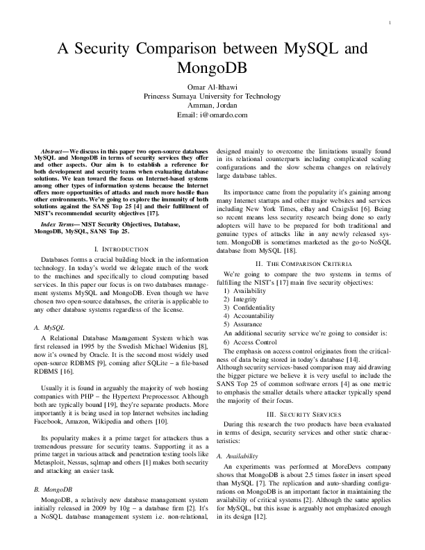 (PDF) Mongo vs My SQL-Security