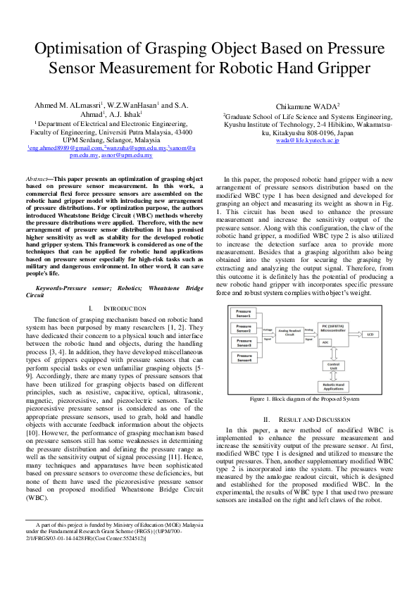 (PDF) Optimisation of Grasping Object Based on Pressure Sensor Measurement for Robotic Hand ...