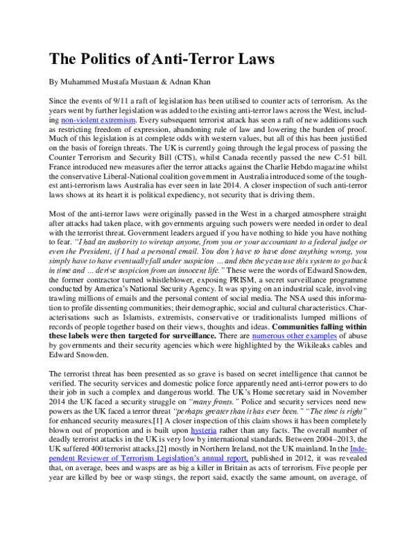 (PDF) The Politics of Anti Terror Laws