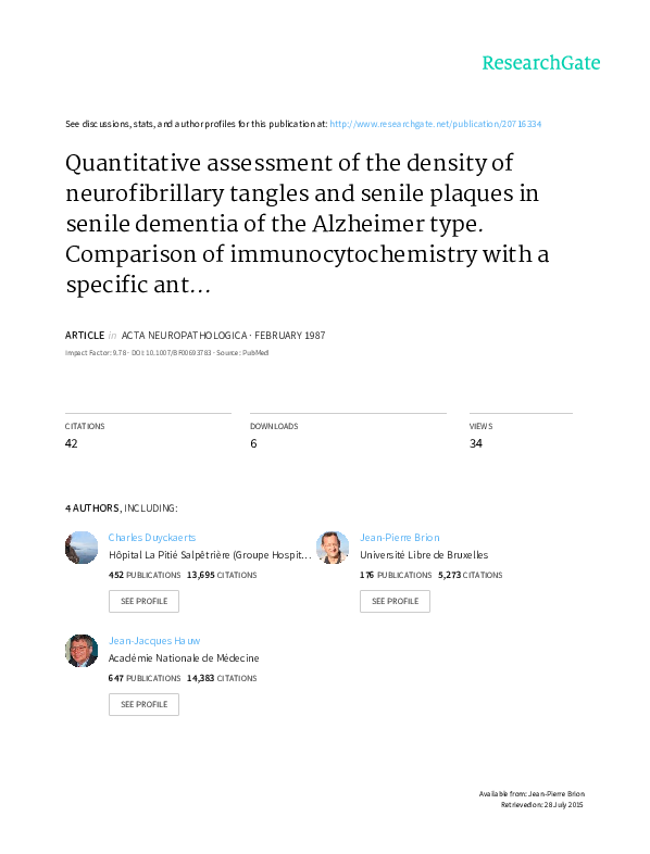 (PDF) Quantitative assessment of the density of neurofibrillary tangles ...