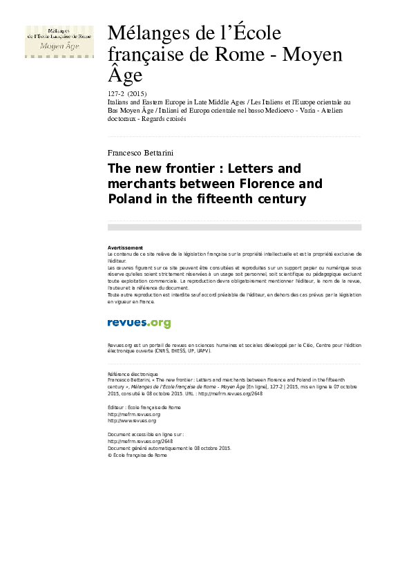 (PDF) The new frontier: Letters and merchants between Florence and ...