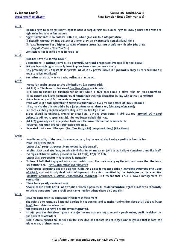 Constitutional Law II - Final Revision Notes