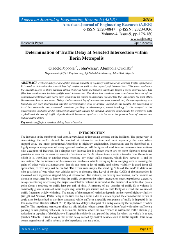 (PDF) Traffic Delay Analysis in Ilorin Intersections