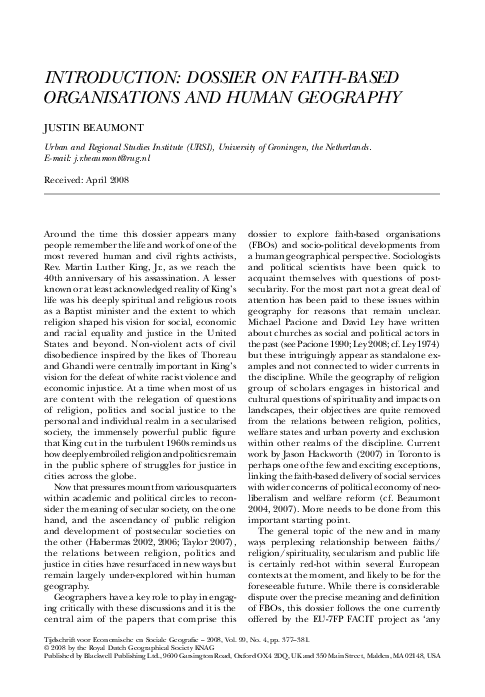 (PDF) Introduction: dossier on faith-based organisations in and human ...