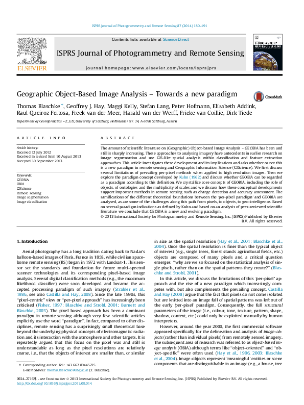 Geographic Object Based Image Analysis Towards A New Paradigm