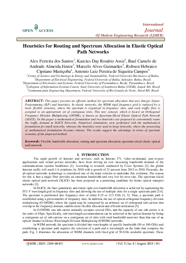 Pdf Heuristics For Routing And Spectrum Allocation In Elastic Optical Path Networks Ijmer