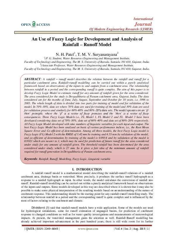 (PDF) An Use of Fuzzy Logic for Development and Analysis of Rainfall – Runoff Model