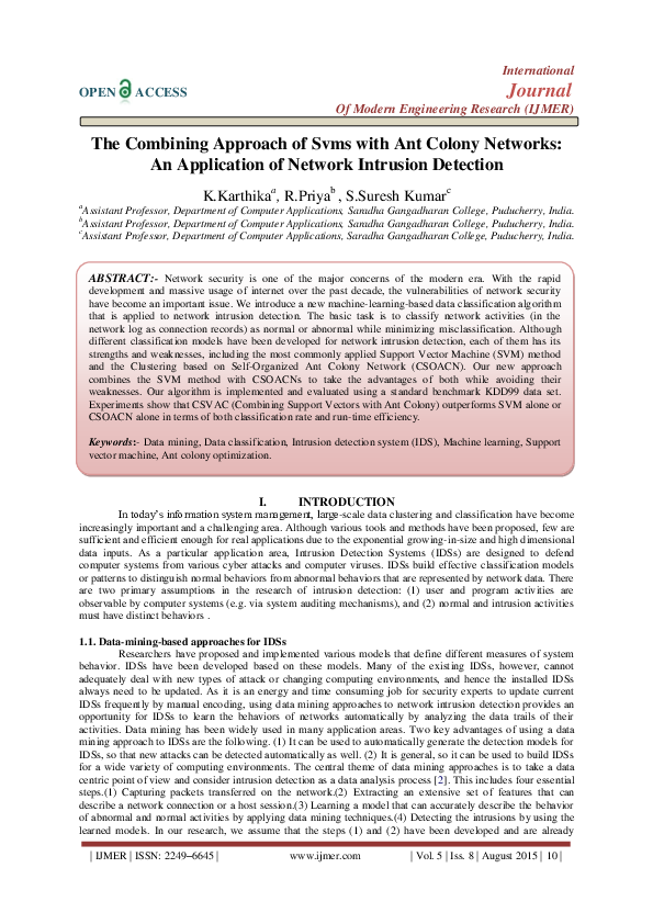 (PDF) The Combining Approach of Svms with Ant Colony Networks: An Application of Network ...